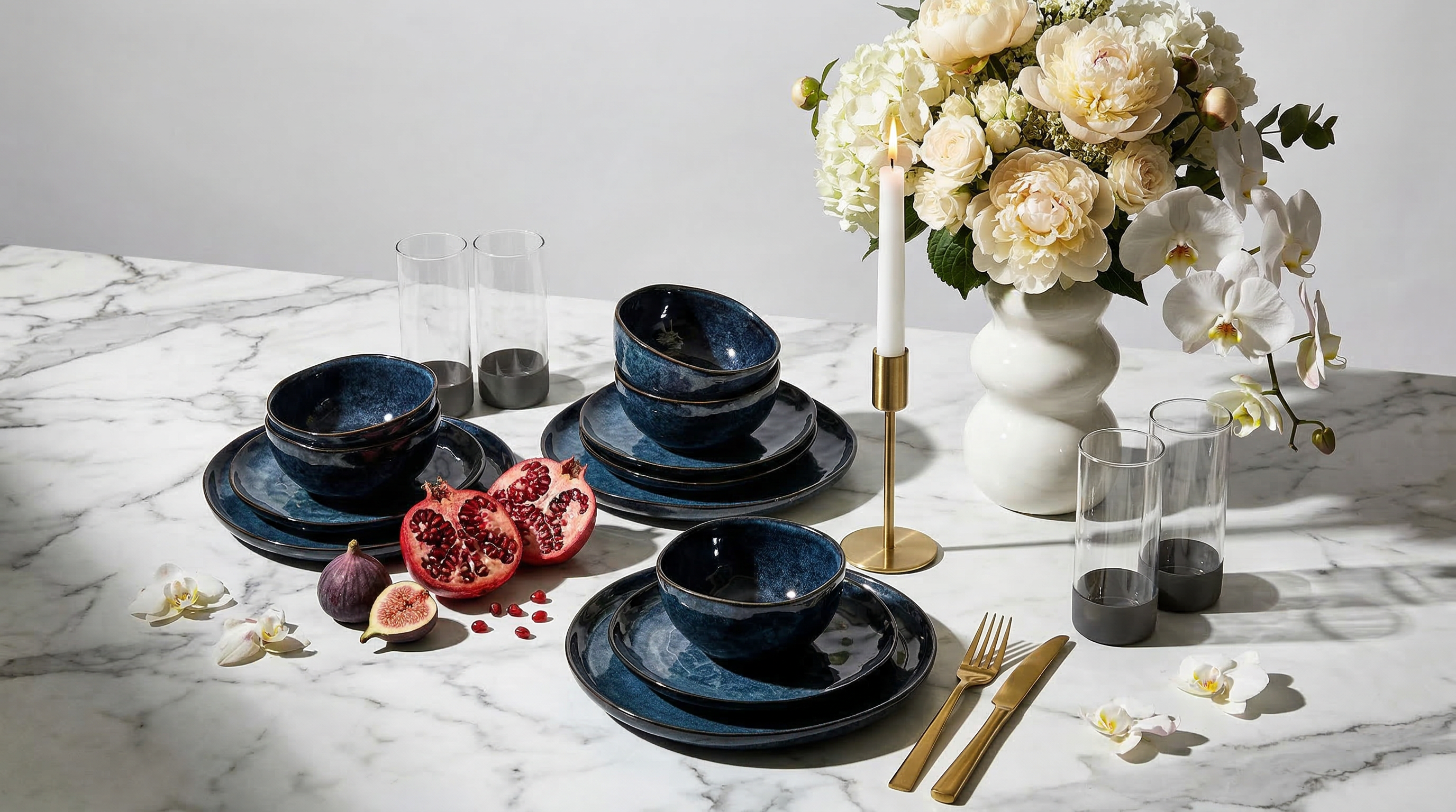 Stone Lain Mirella Stoneware Dinnerware Set, Includes Glasses, Blue ...