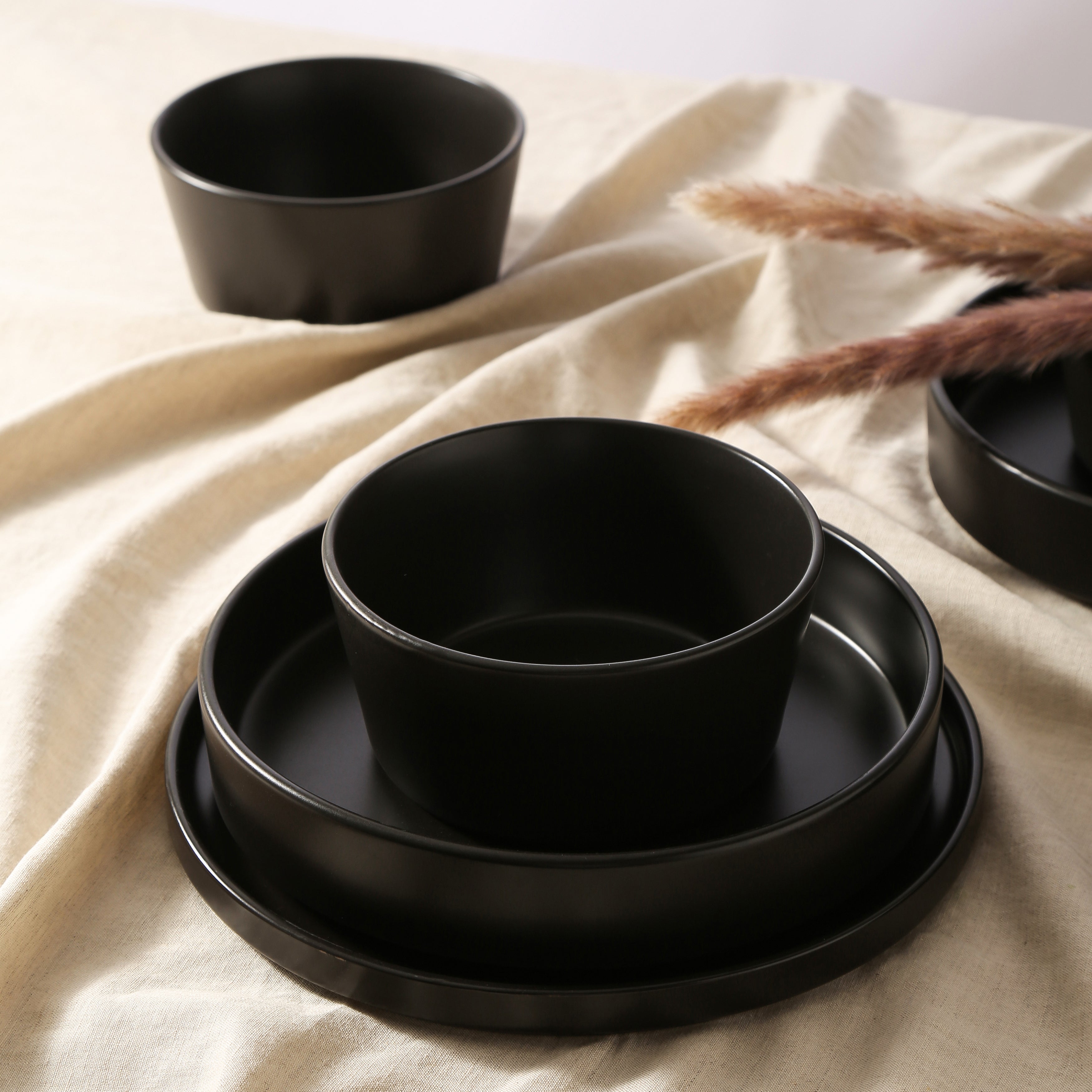 Stone + Lain Celina Stoneware Black Dinnerware Set | 12-Piece ...