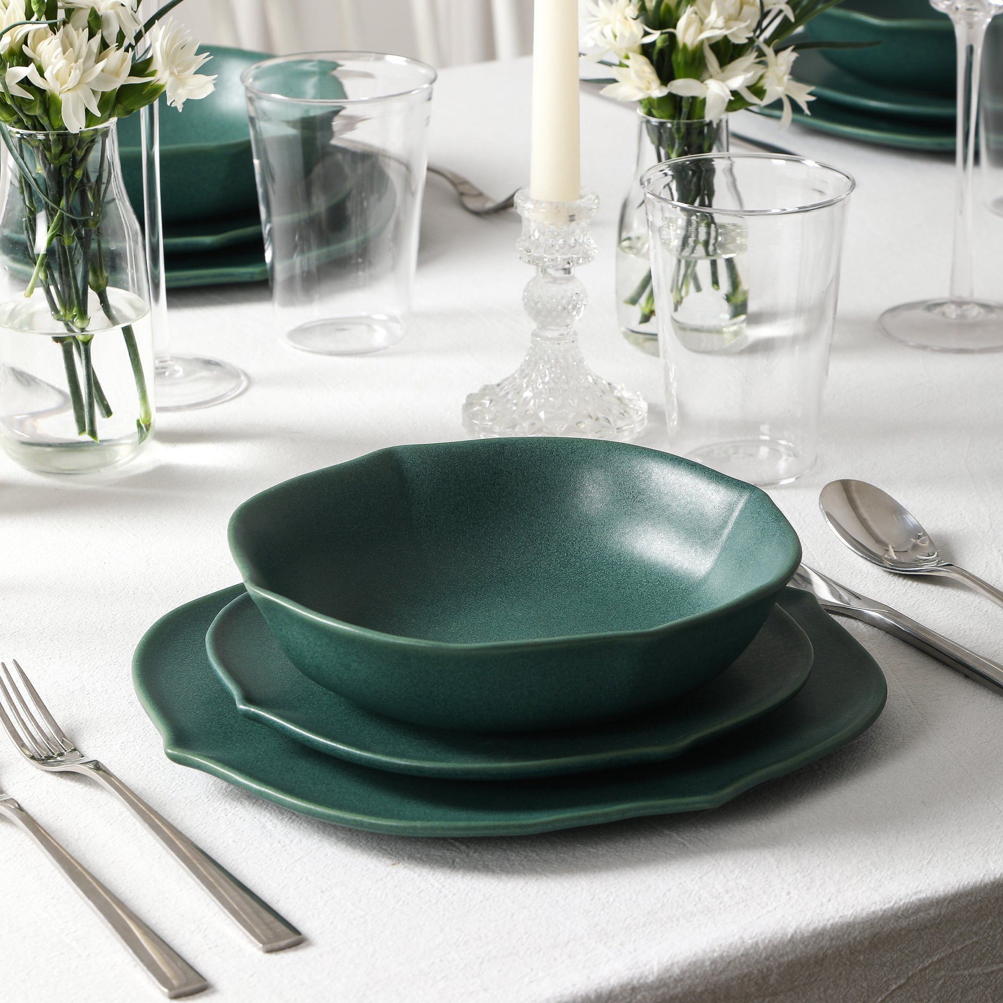 Baskerville Stoneware, Borosilicate Glass Dinnerware Set - Green ...