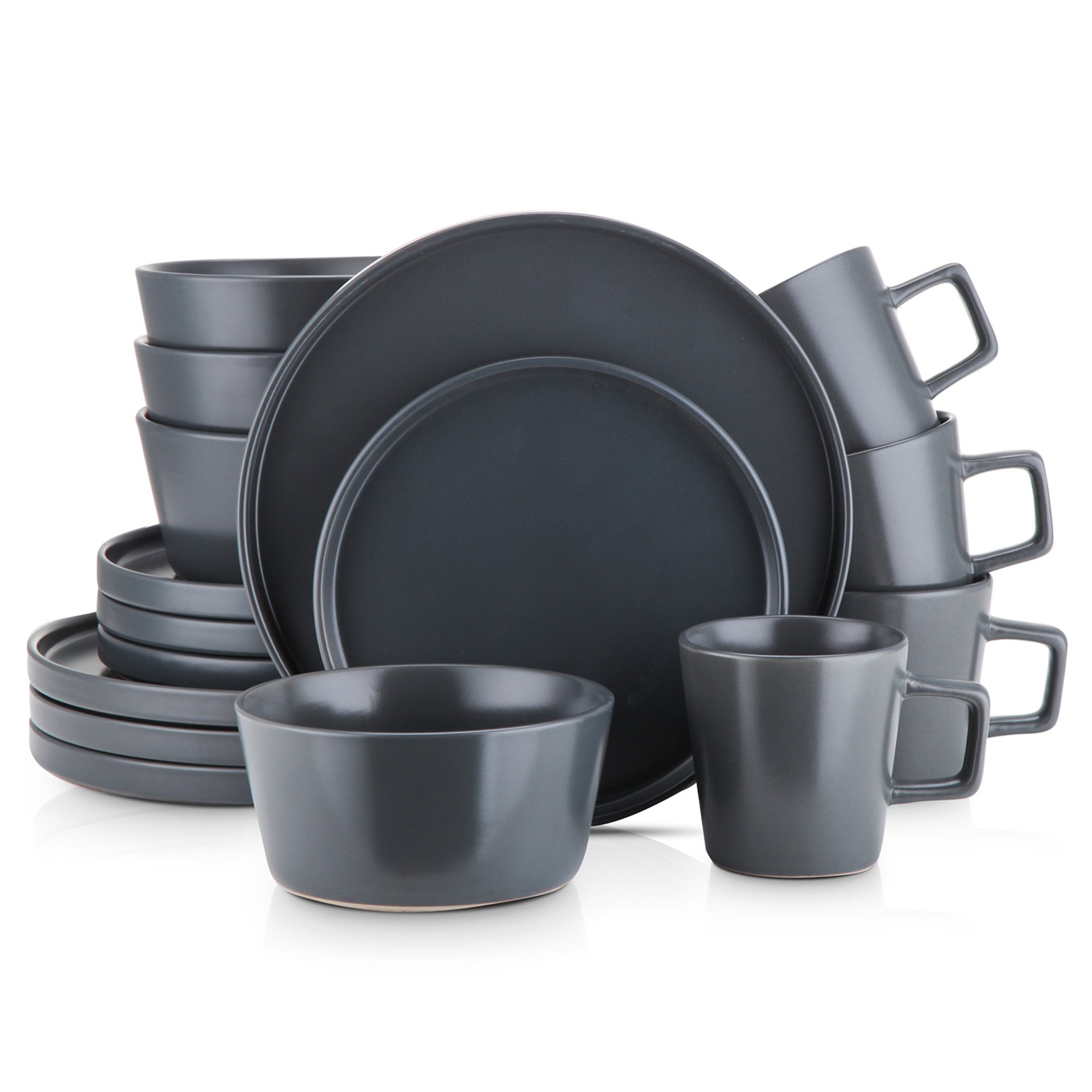 Stone + Lain Celina Stoneware Gray Matte Dinnerware Set | 16-Piece ...